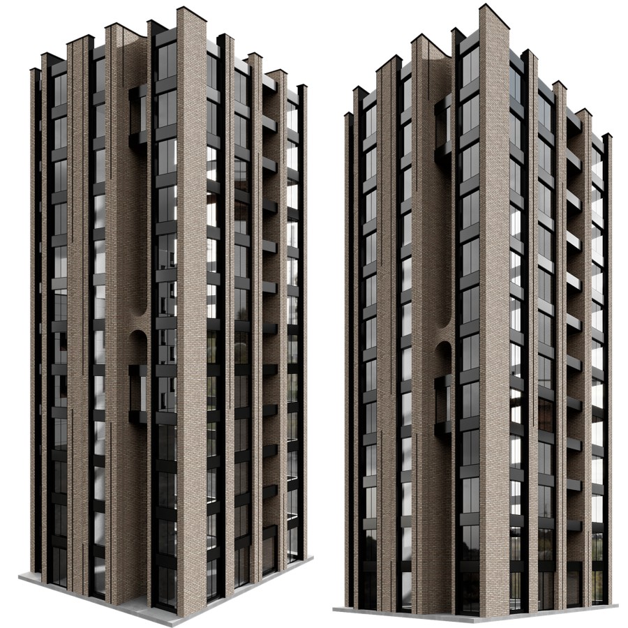 Residential Building No70 Tower 3D Model for VRay, Corona | CGMood