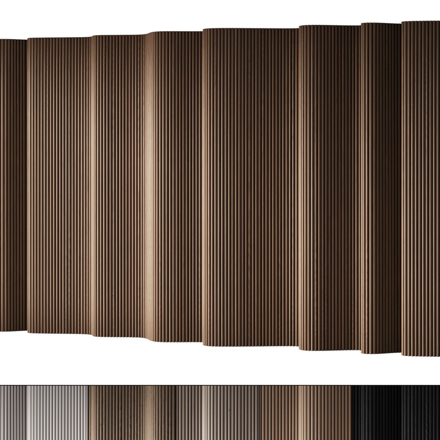 433 Wall Composition 14 Wave Fluted Raised Wood 01 3D Model for VRay ...