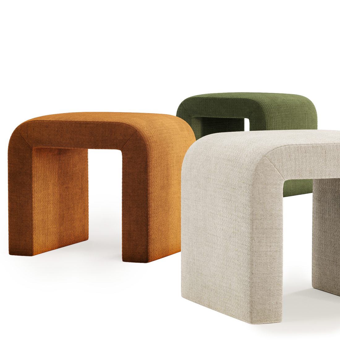 Sophia Luxury Curved Upholstered Ottoman Bench 3D Model for VRay ...