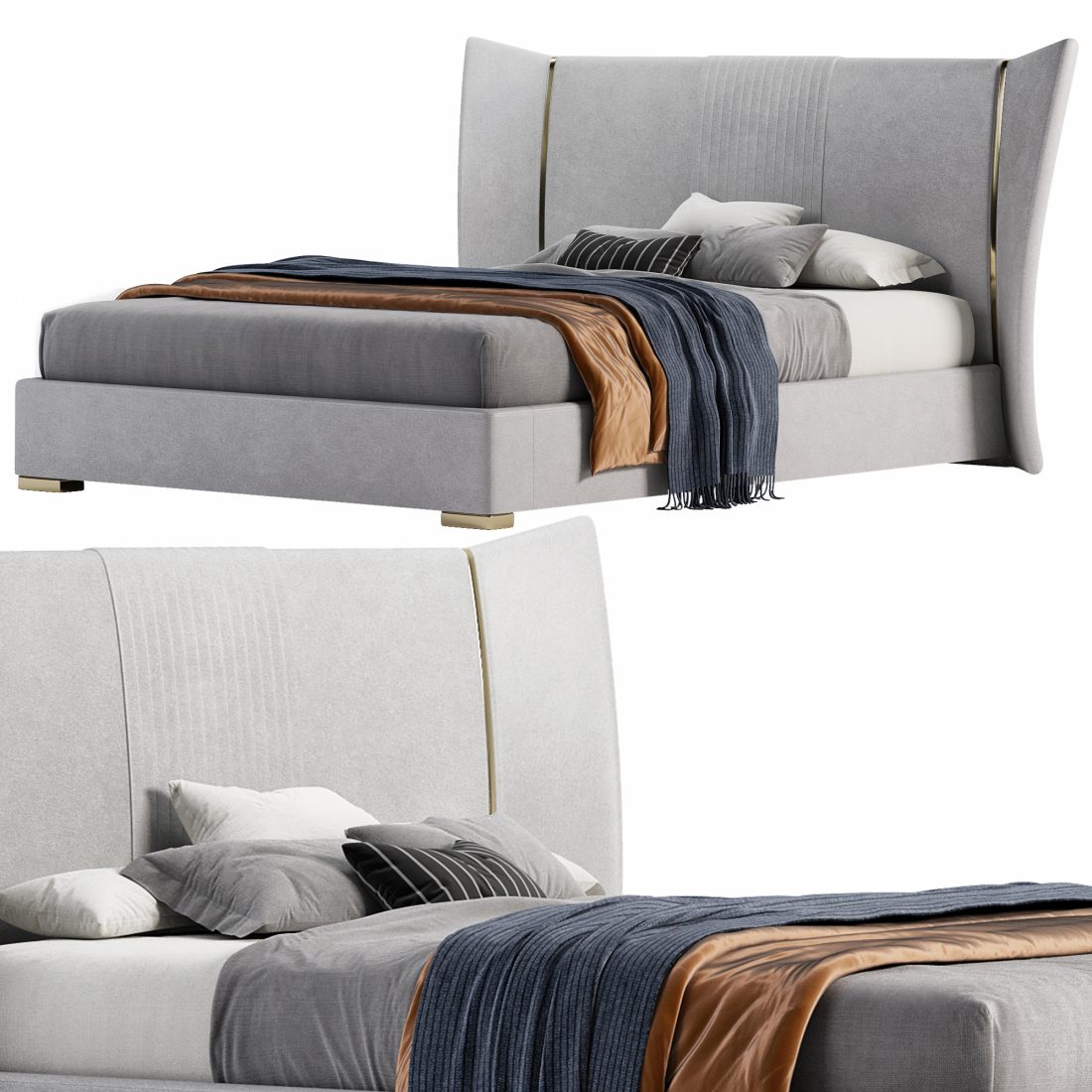 Modern Wingback Bed Microfiber Leather Upholstered 3D Model for Corona ...