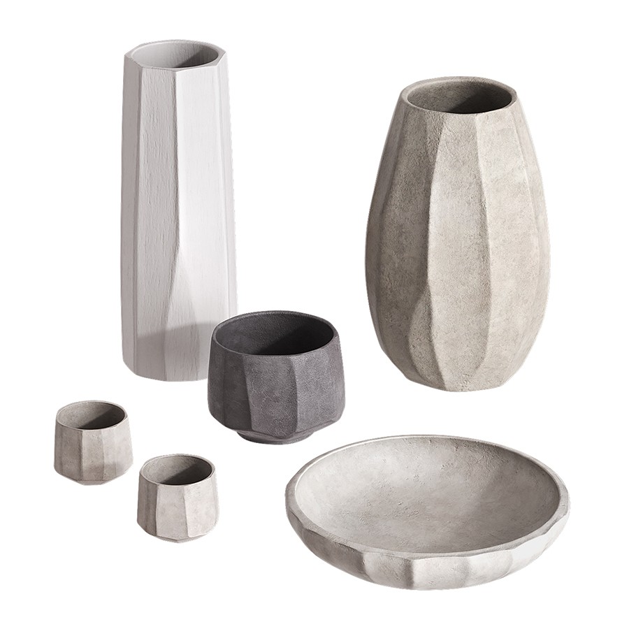 Vases Set In Gray Plaster Material - 3D Model for VRay, Corona