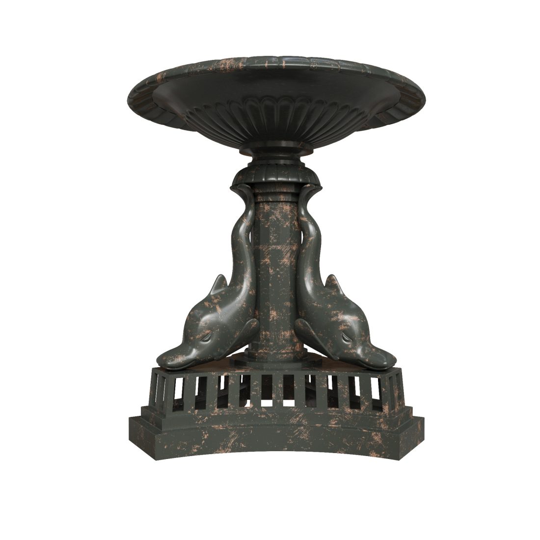 Mid 20th Century Cast Iron Dolphin Base Fountain - 3D Model for Corona