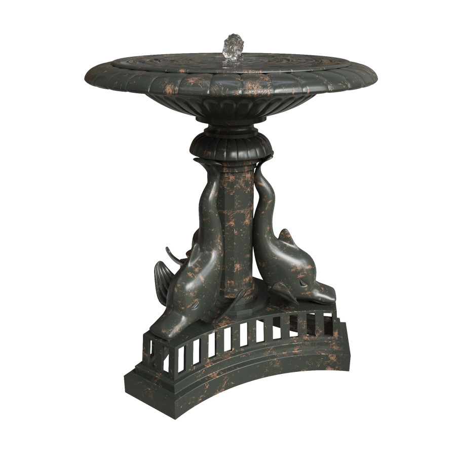 Mid 20th Century Cast Iron Dolphin Base Fountain - 3D Model for Corona