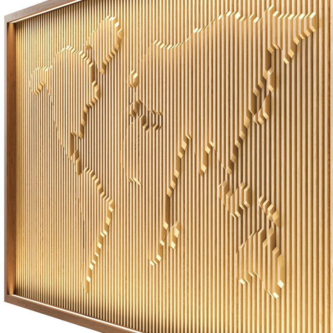 World Map Made From Wooden Planks - 3D Model for VRay, Corona