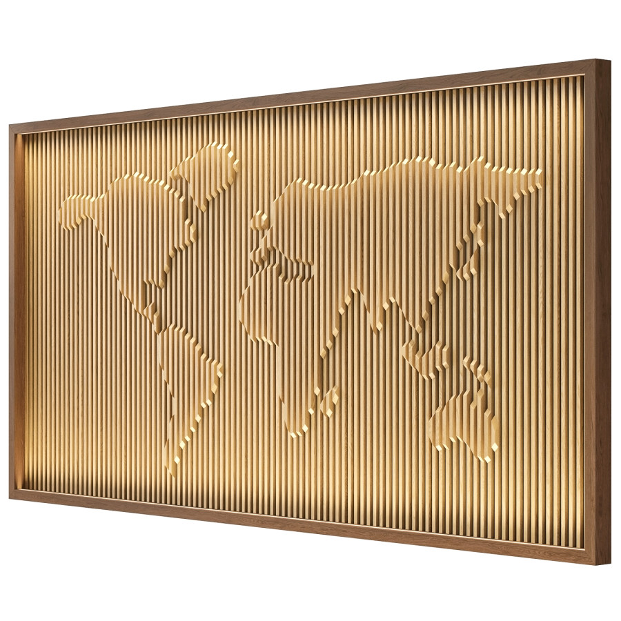World Map Made From Wooden Planks - 3D Model for VRay, Corona