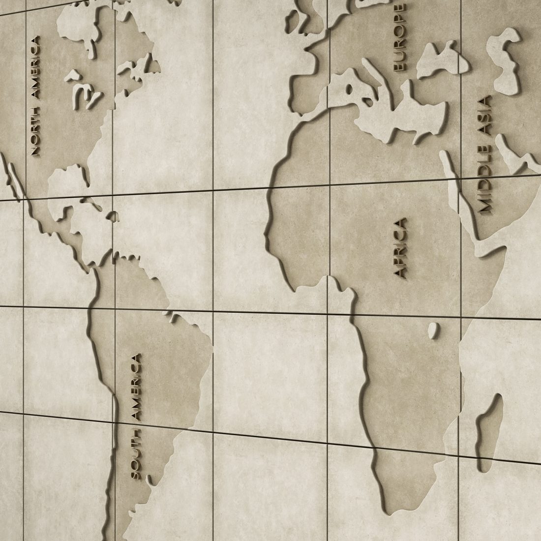 World Map Decorative Concrete - 3D Model for VRay, Corona