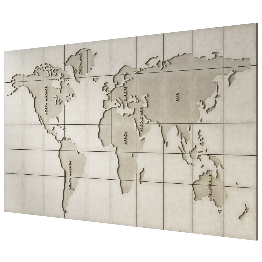 World Map Decorative Concrete - 3D Model for VRay, Corona
