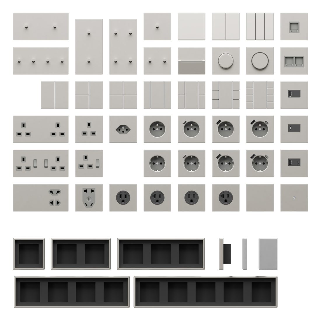 Metal Cased Sockets And Switches 3D Model for VRay, Corona | CGMood