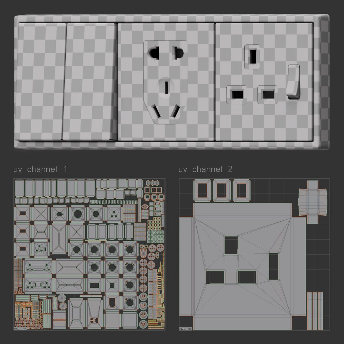 Metal Cased Sockets And Switches 3D Model for VRay, Corona | CGMood