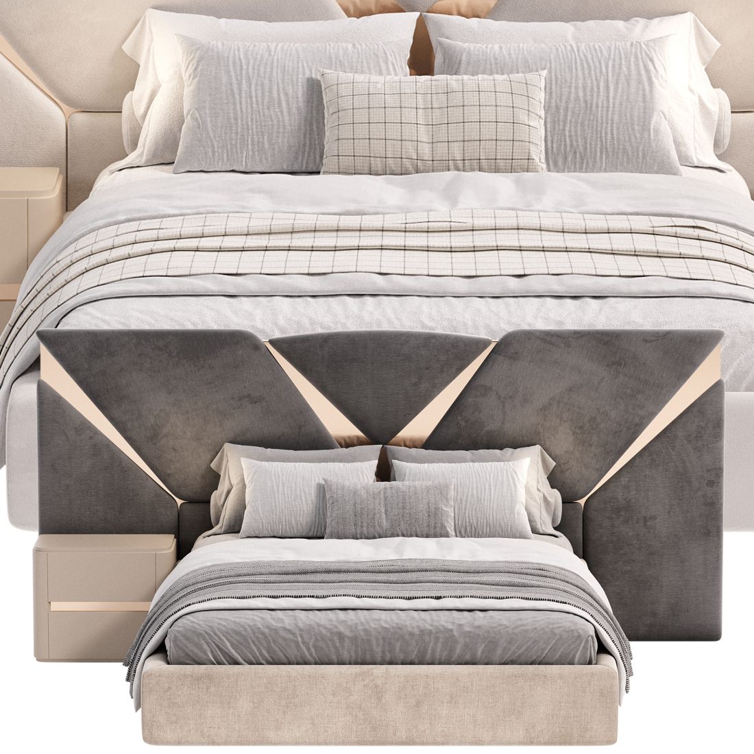 Velvet Sophia Luxury Bed With Golden Detailing 3D Model for Corona | CGMood