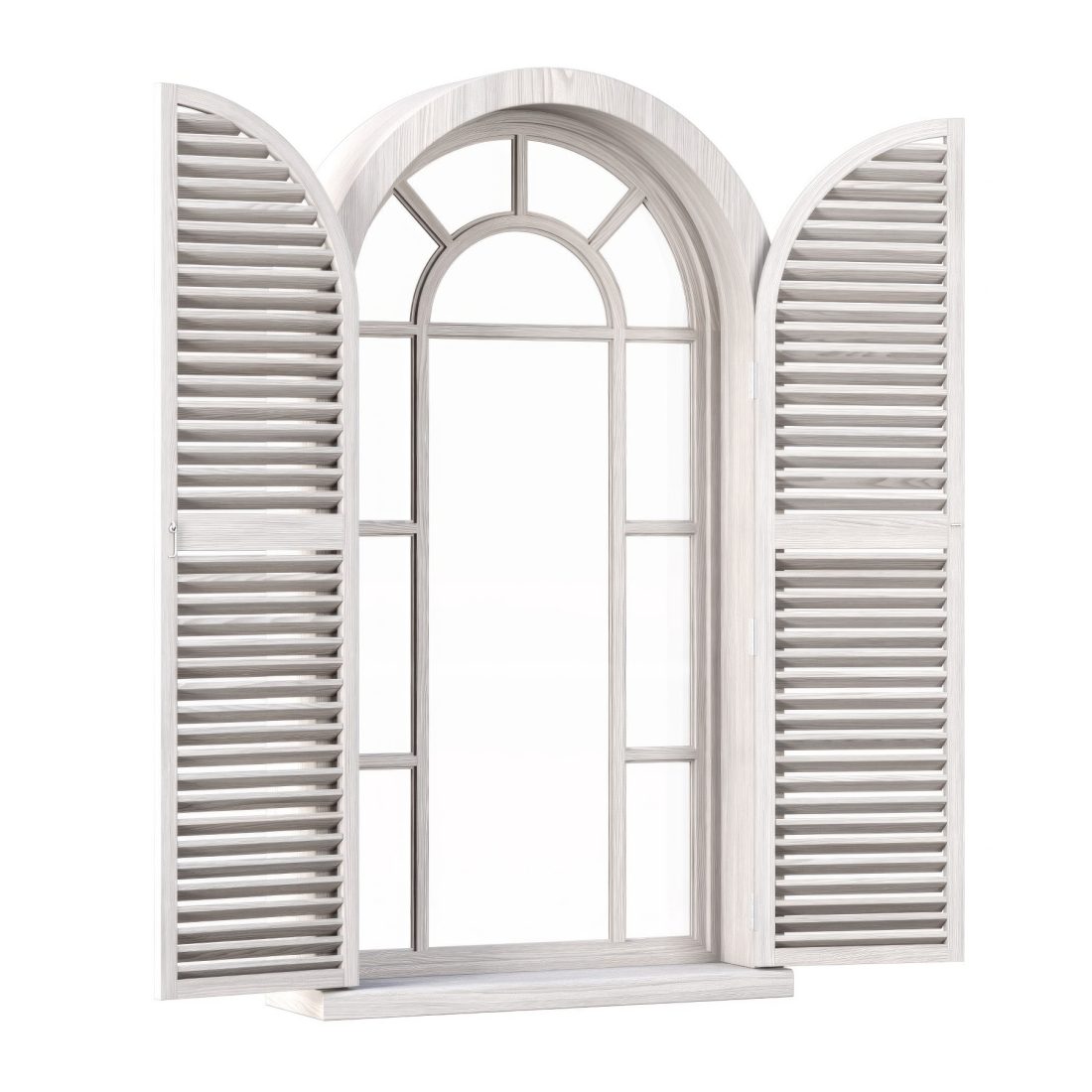 Wooden Arch Window With Shutters V2 - 3D Model for Corona