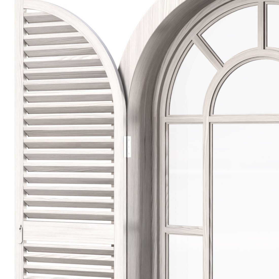 Wooden Arch Window With Shutters V2 - 3D Model for Corona