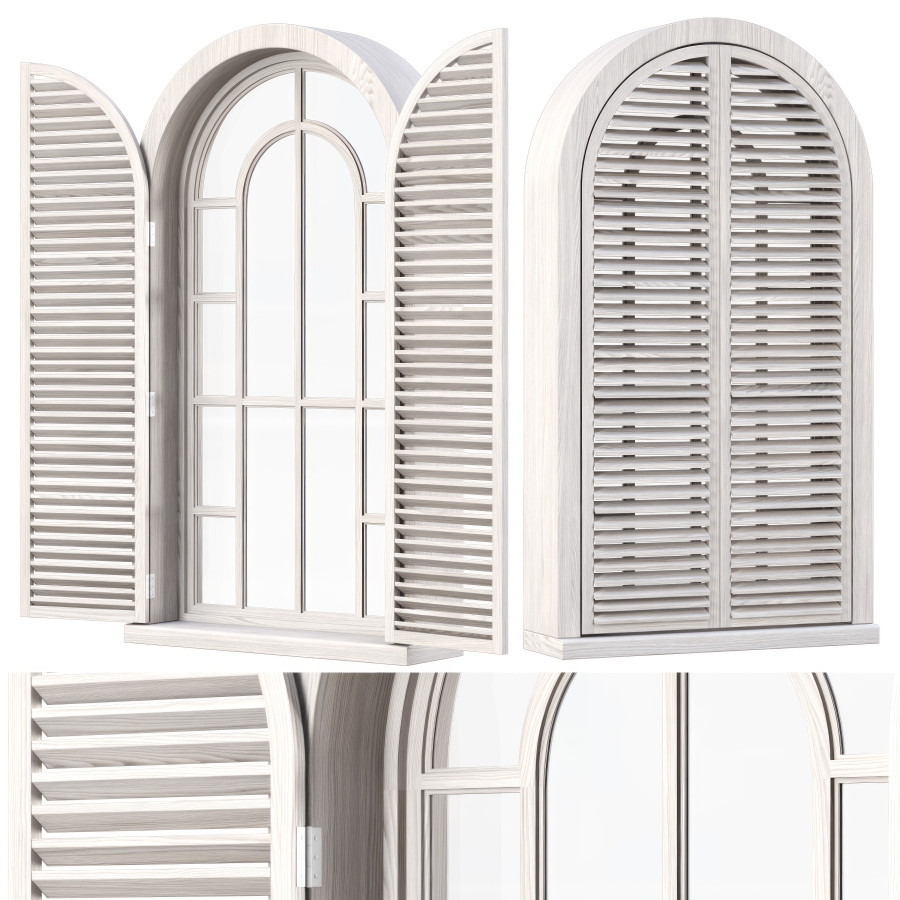 Wooden Arch Window With Shutters V5 - 3D Model for Corona