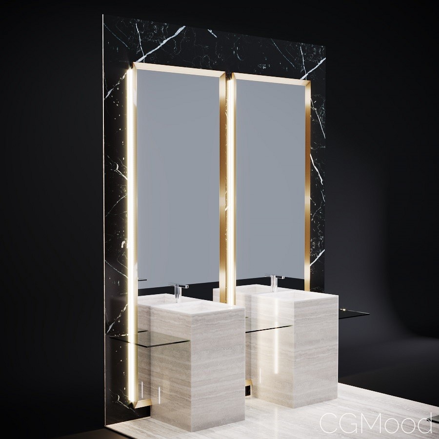 Bathroom Mirror Wall - 3D Model for VRay, Corona