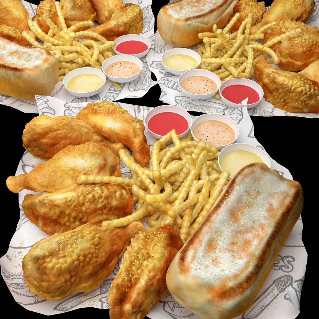 Fastfood Fried Chicken Set - 3D Model for VRay