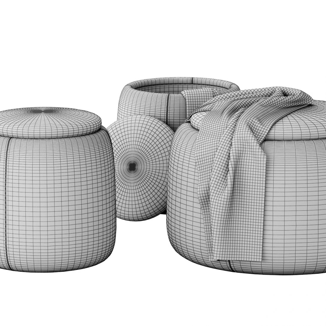 Dodd Storage Leather Ottomans Set 3D Model for VRay | CGMood