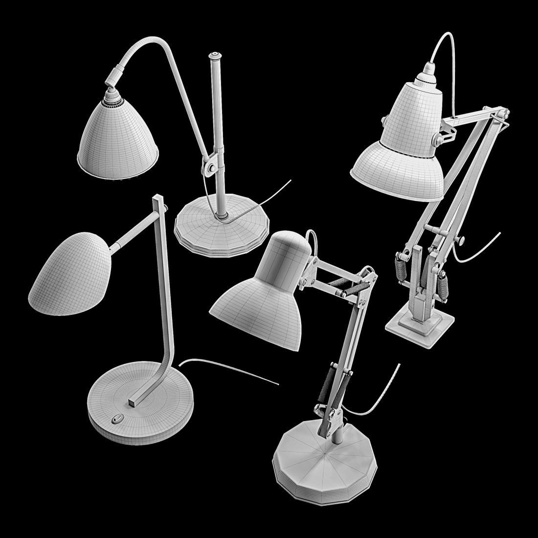 4-study-table-lamp-set - 3D Model for VRay