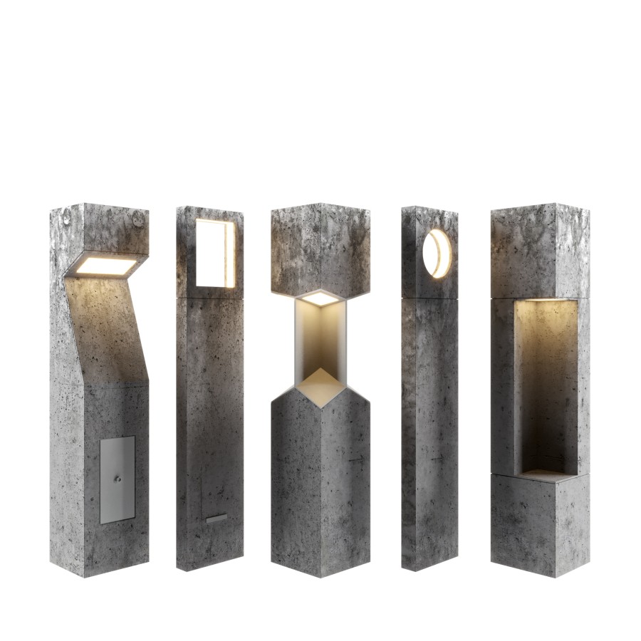 Pathway Lighting Set - Concrete - Series 4 - 3D Model for VRay, Corona
