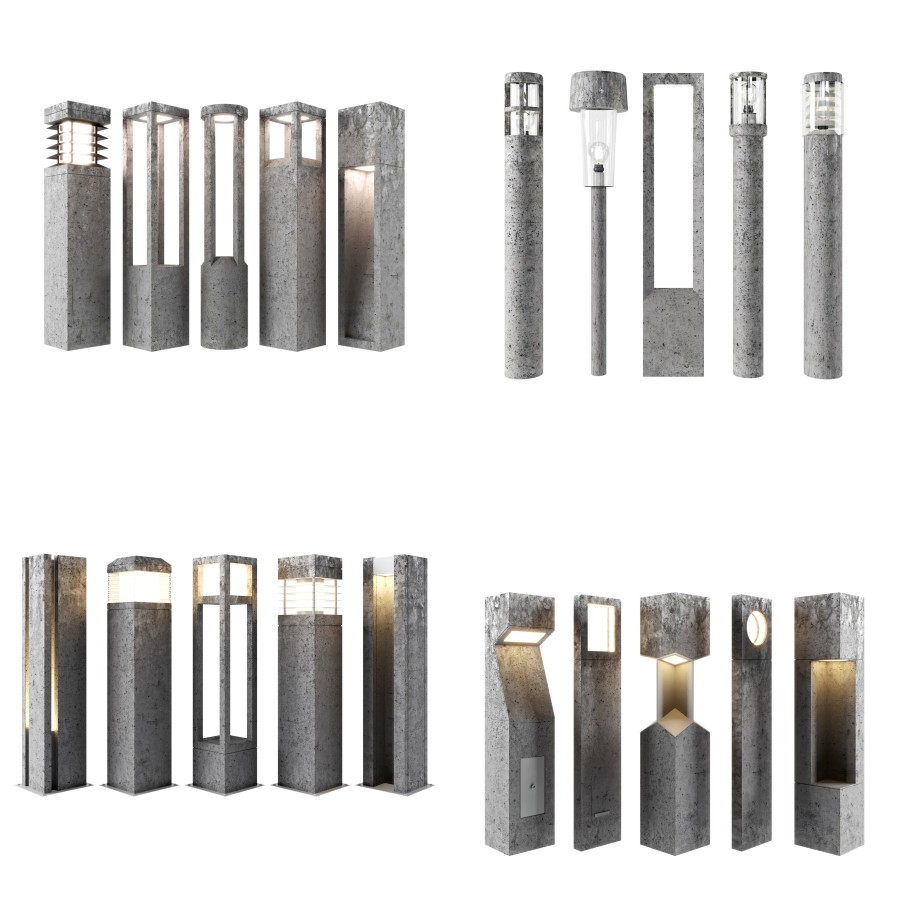 Pathway Lighting Set - Concrete - Series 2 - 3D Model for VRay, Corona