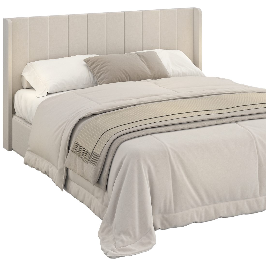 Striped Wingback Headboard Bed - 3D Model for VRay, Corona