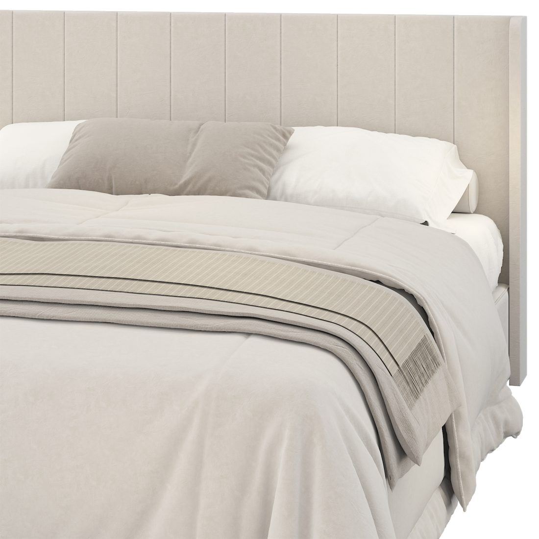 Striped Wingback Headboard Bed - 3D Model for VRay, Corona