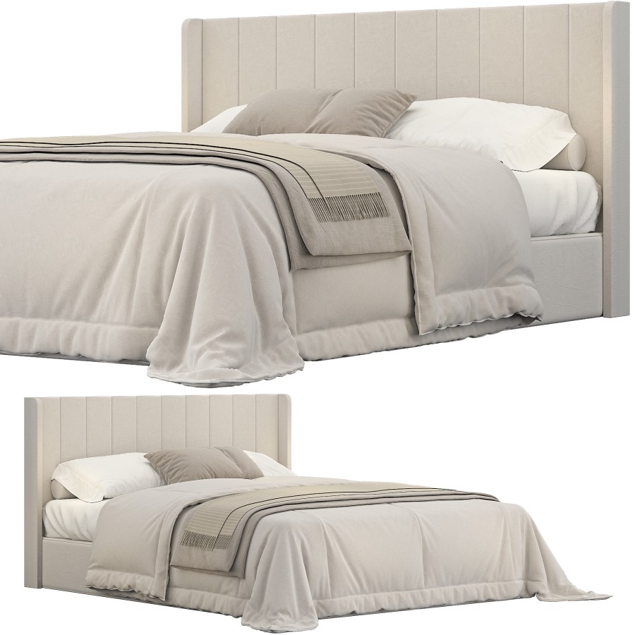 Striped Wingback Headboard Bed - 3D Model for VRay, Corona