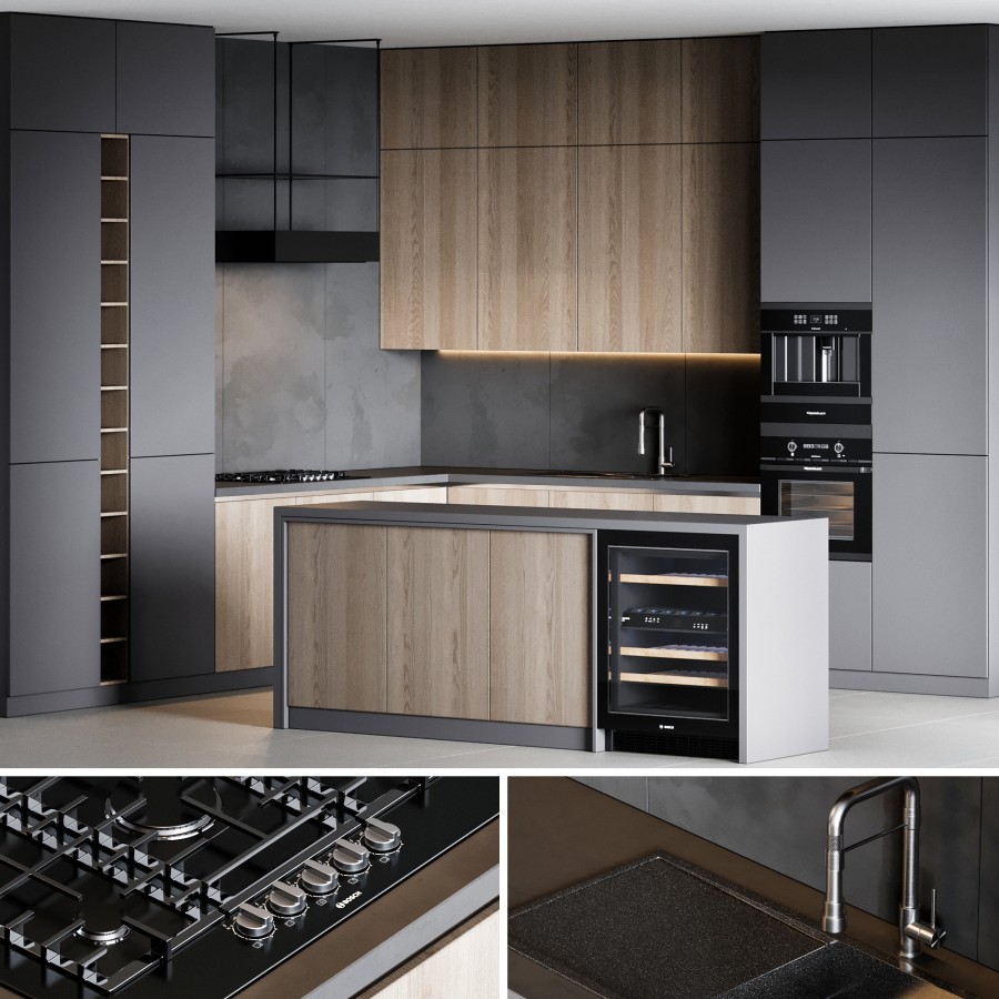 Kitchen 19 - 3D Model for VRay, Corona