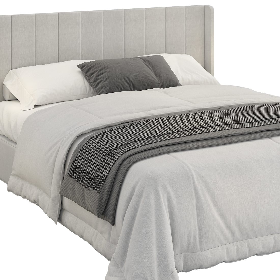 Striped Wingback Headboard Bed - 3D Model for VRay, Corona