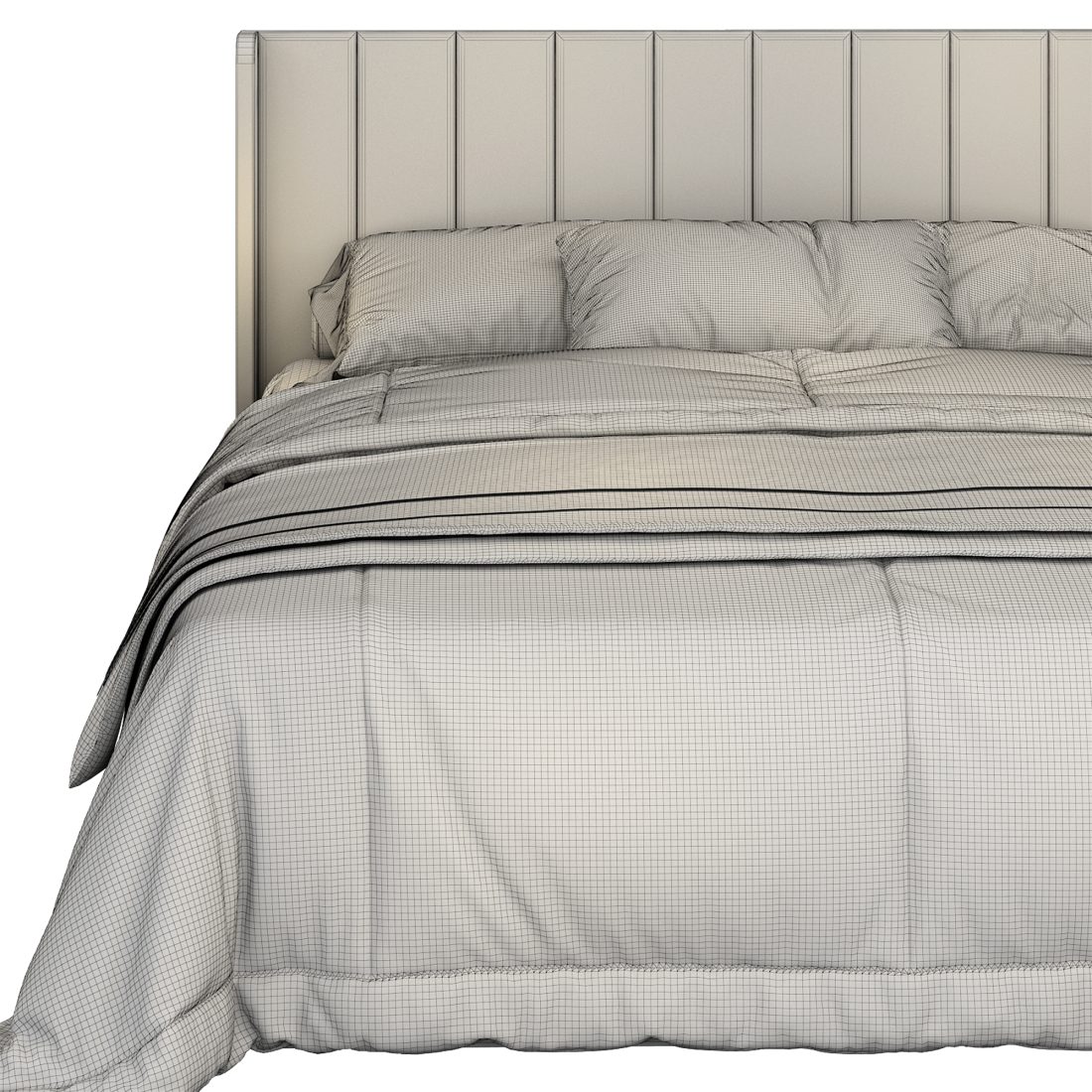 Striped Wingback Headboard Bed - 3D Model for VRay, Corona