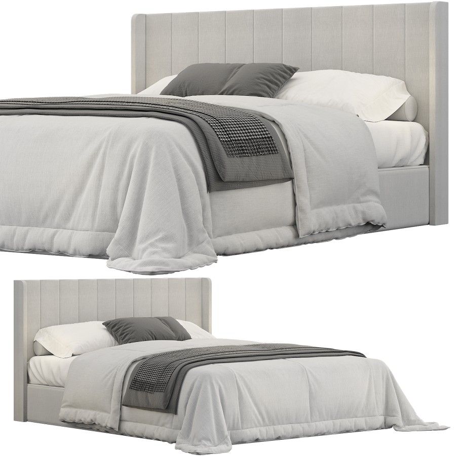 Striped Wingback Headboard Bed - 3D Model for VRay, Corona