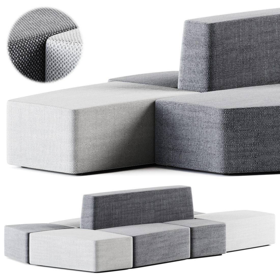Stone Sectional Modular Sofa By True Design - 3D Model for Corona