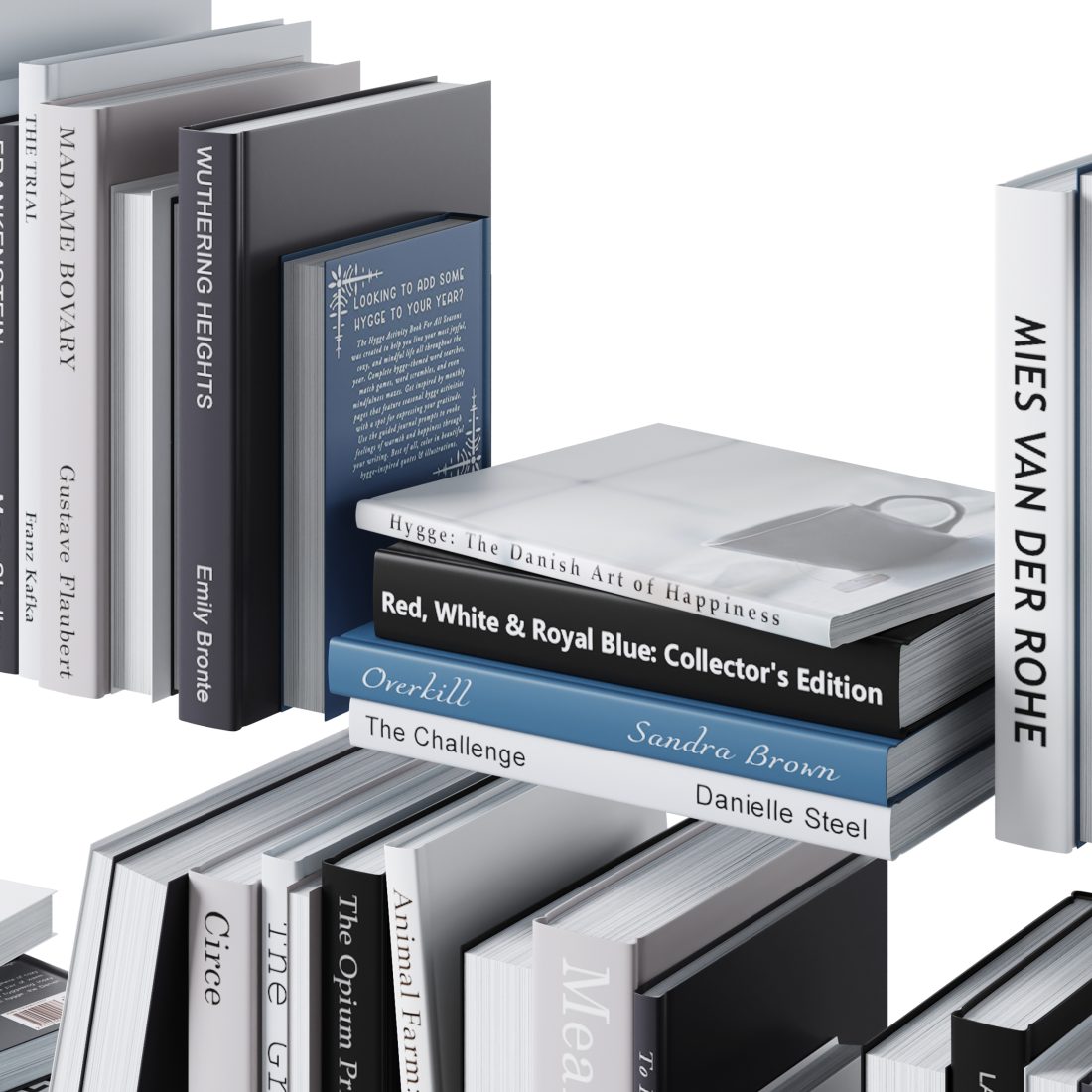 Set Of Books In Gray Tones - 3D Model for VRay, Corona