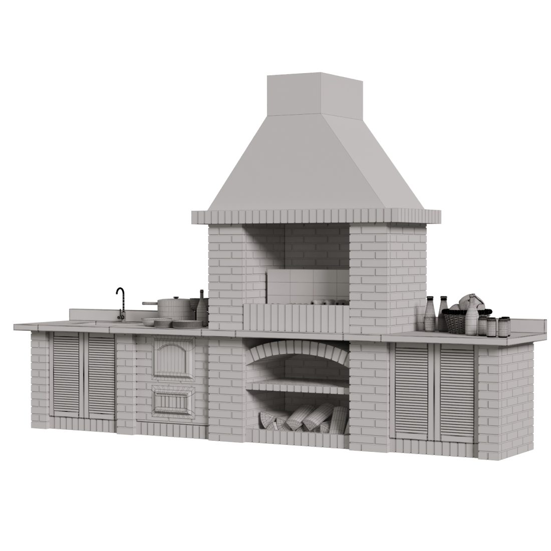 Brick Bbq - 3D Model for VRay, Corona