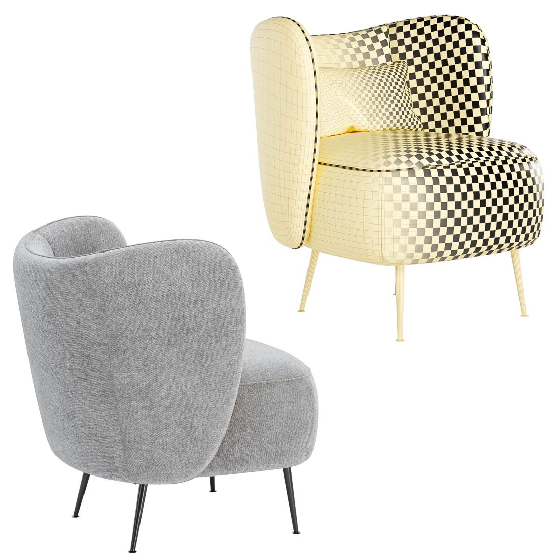 Upholstered Wingback Chair - 3D Model for VRay, Corona