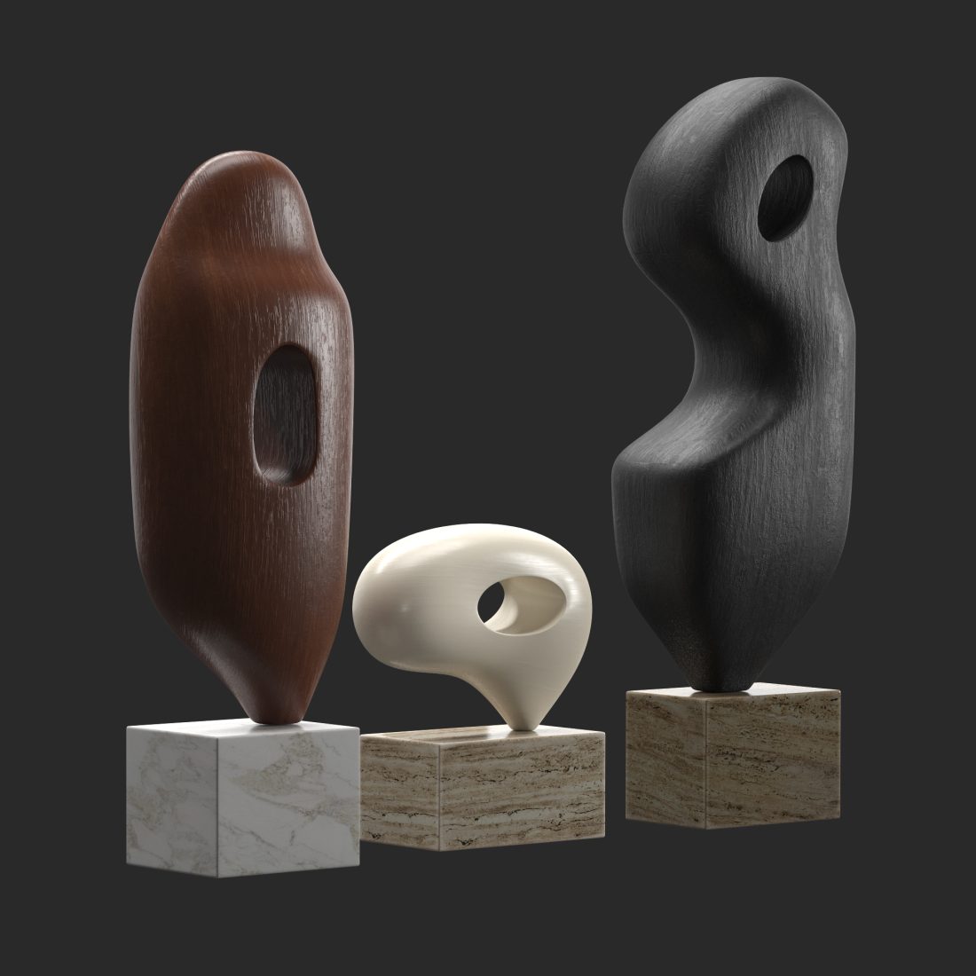 Wood Sculptural Objects (west Elm) - 3D Model for VRay, Corona