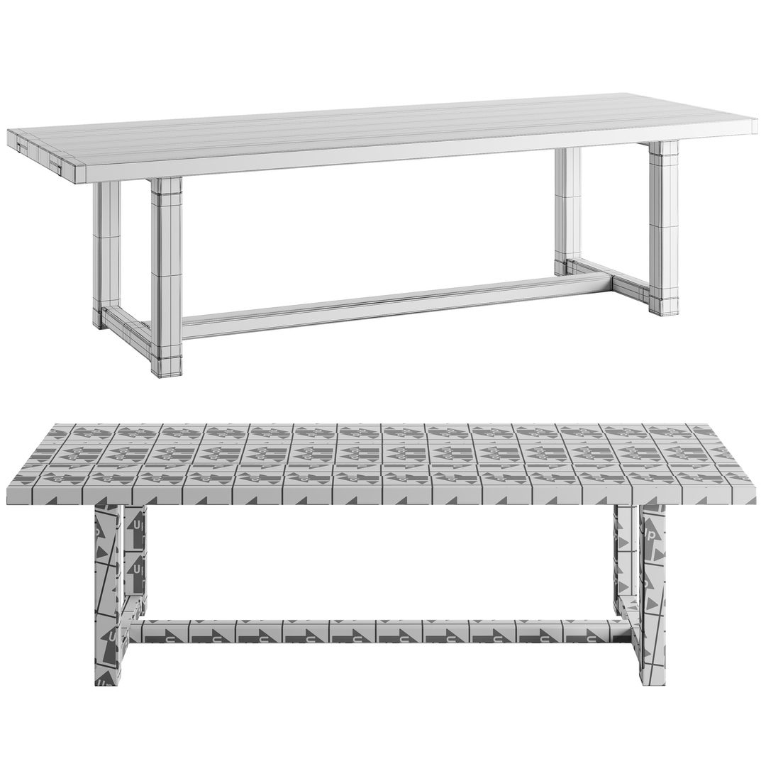 Rh Cayden Campaign Dining Table - 3D Model for Corona