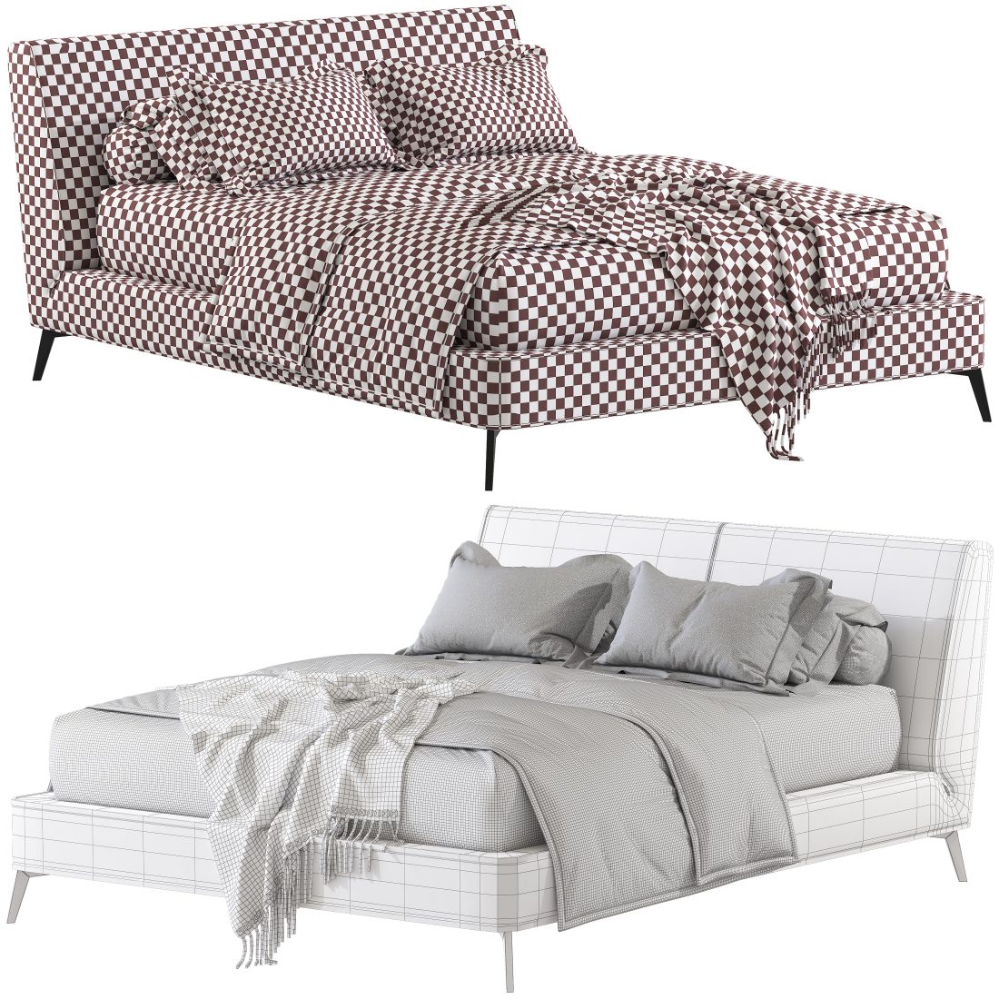 Monza Double Bed 126 - 3D Model for VRay, Corona