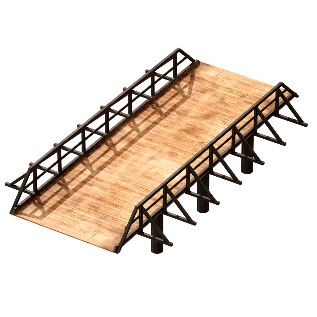 Wooden Bridge Over The River - 3D Model for FStorm, VRay, Corona