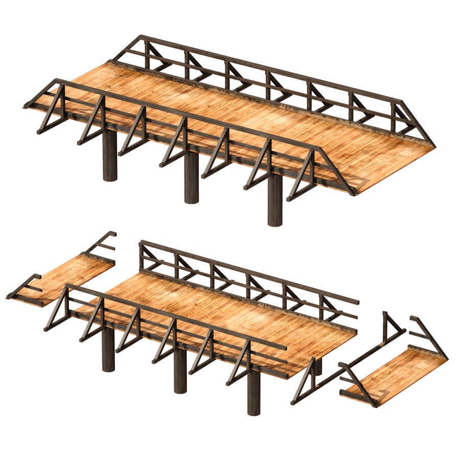 Wooden Bridge Over The River - 3D Model for FStorm, VRay, Corona