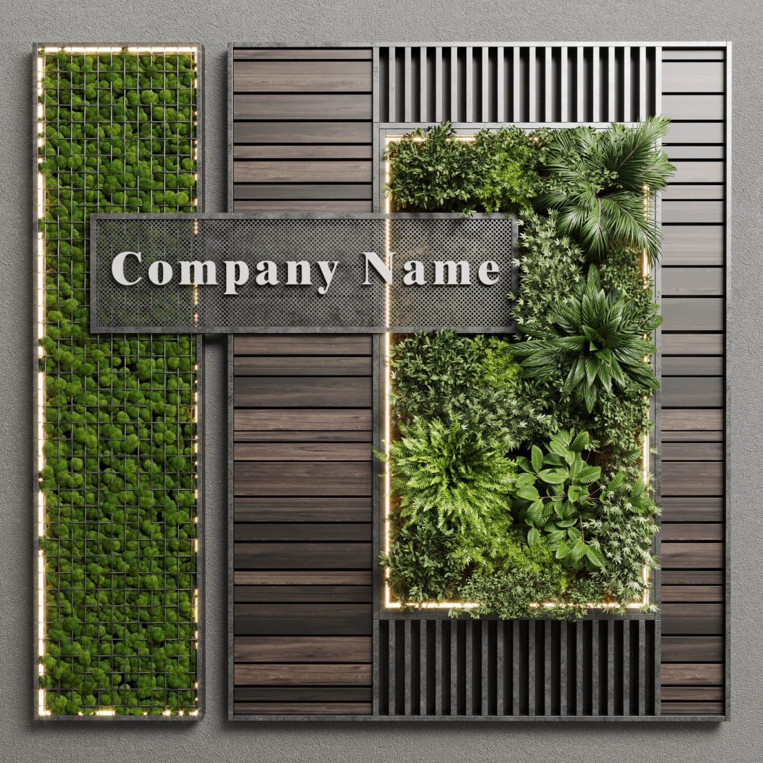 Vertical Wall Garden With Wooden Frame Moss Gard - 3D Model for VRay ...