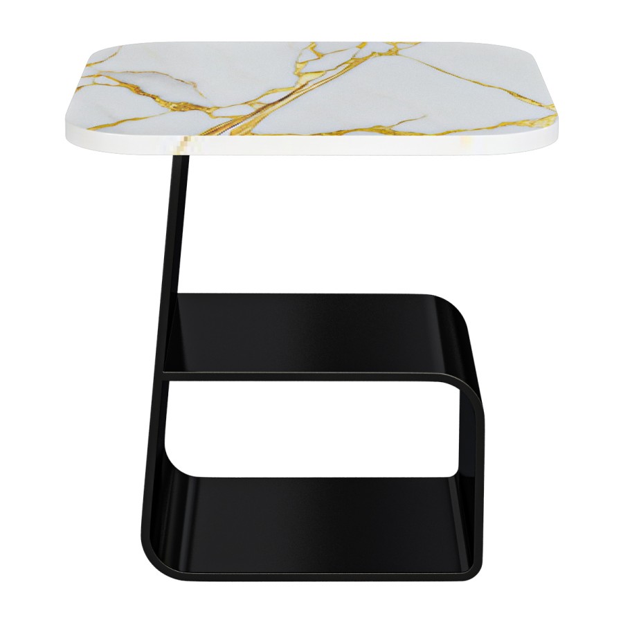 Modern Square Stone End Table With Black Steel Ped - 3D Model for VRay
