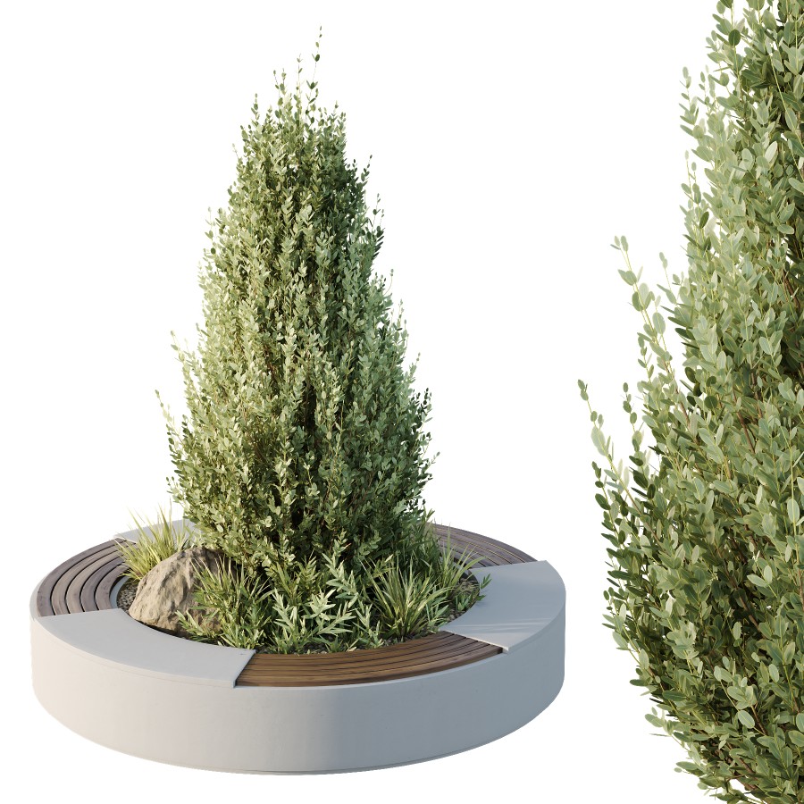 Urban Environment Set Of Green Plant Benches 06 - 3D Model for VRay, Corona