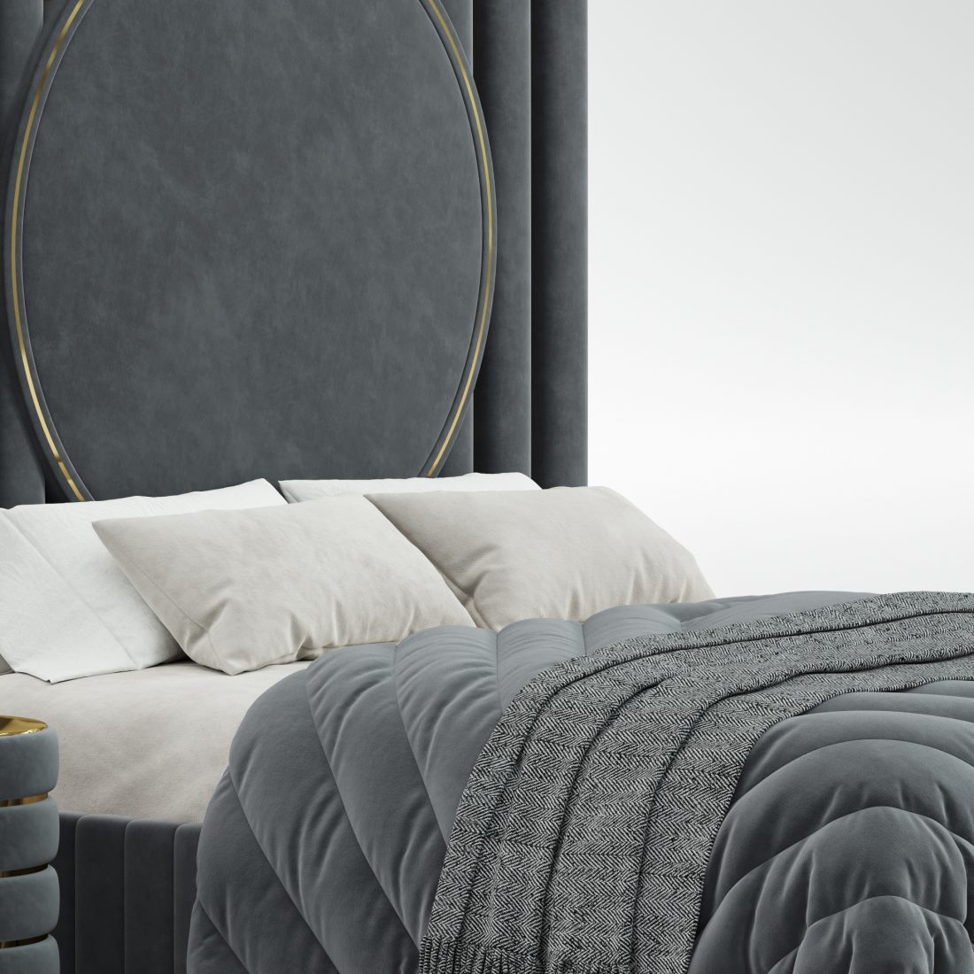 High End Velvet Modern Bed - 3D Model for Corona