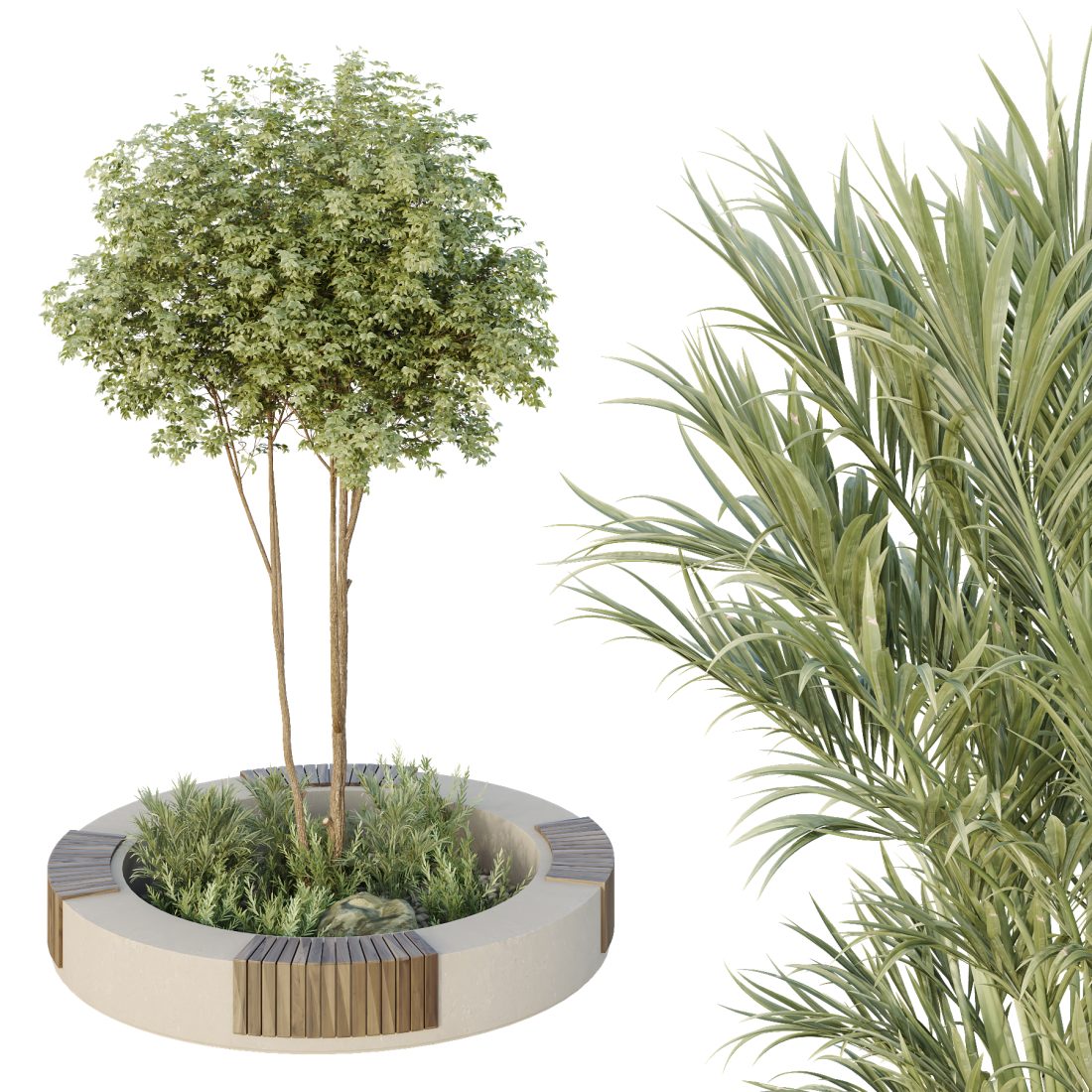 Hq Urban Environment Set Of Green Plant Benches 09 - 3D Model for VRay ...