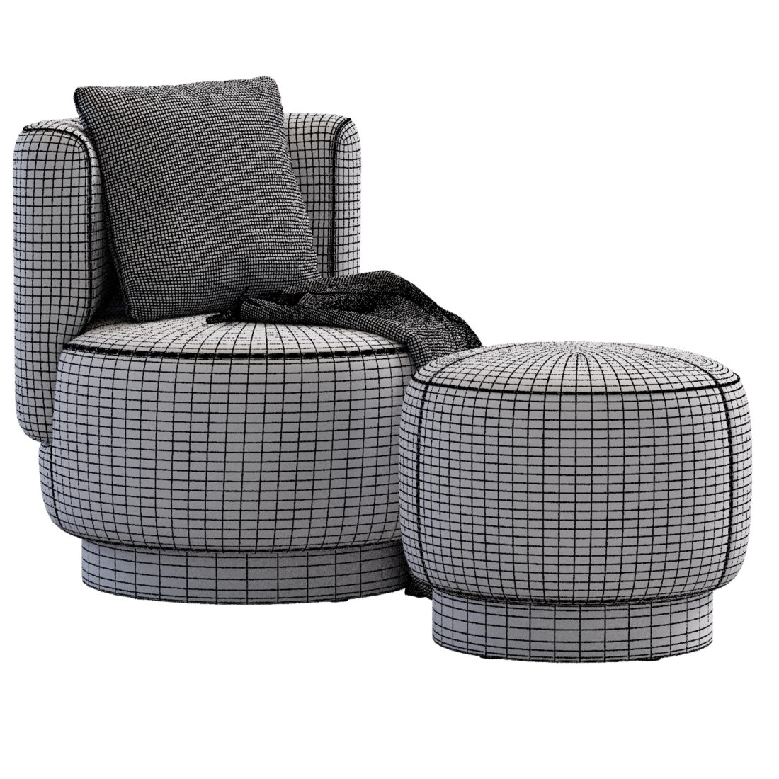 Yves Round Armchair - 3D Model for Corona, VRay