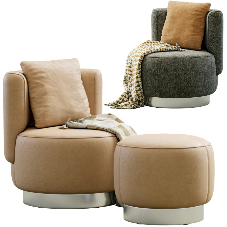 Yves Round Armchair - 3D Model for Corona, VRay