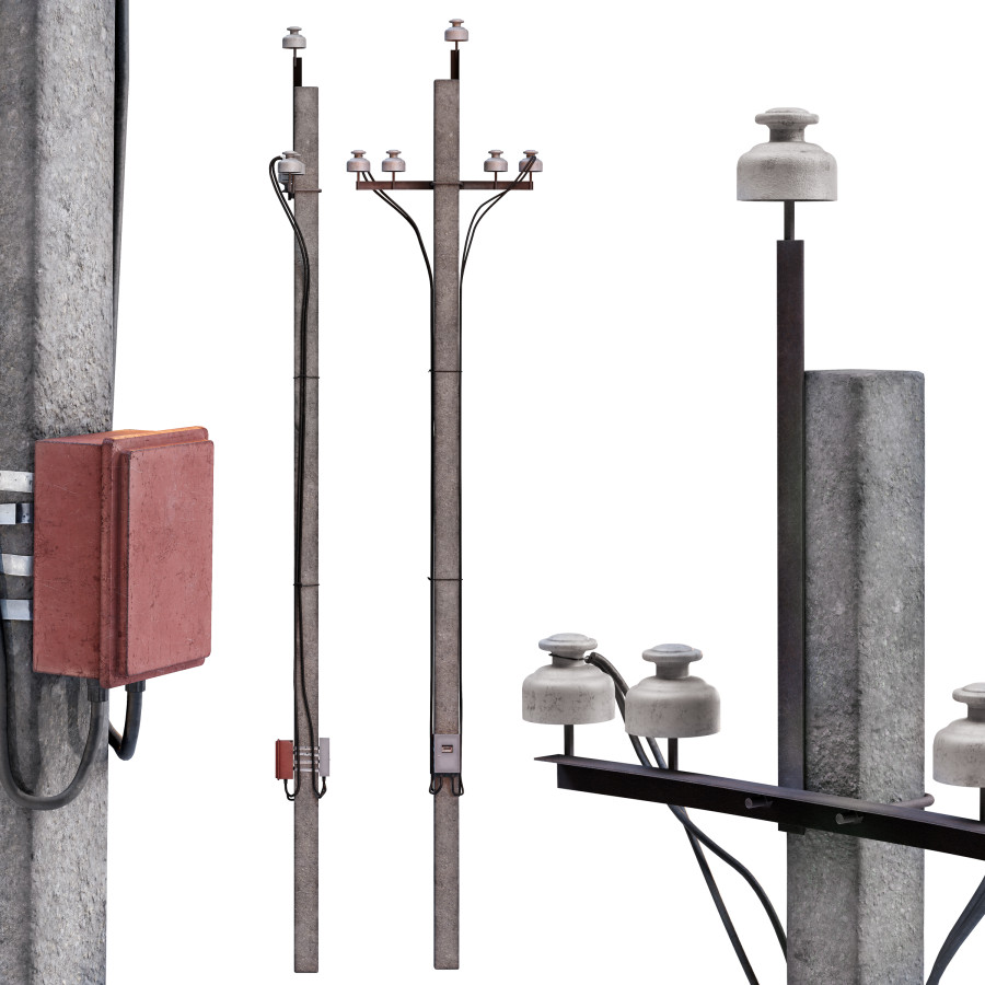 Concrete Power Line Pole 3D Model for Corona | CGMood