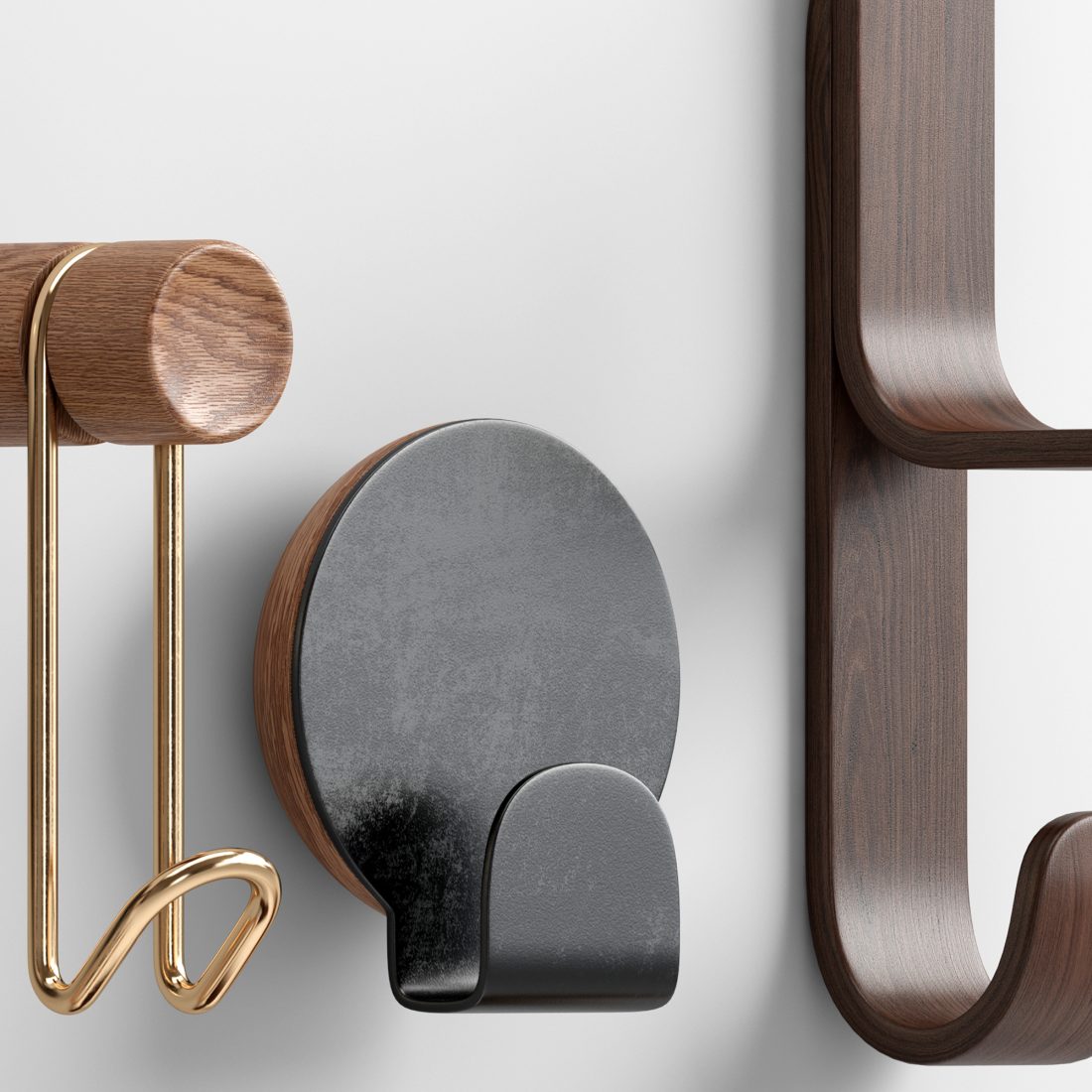 Wall Hook With 5 Options - 3D Model for VRay, Corona