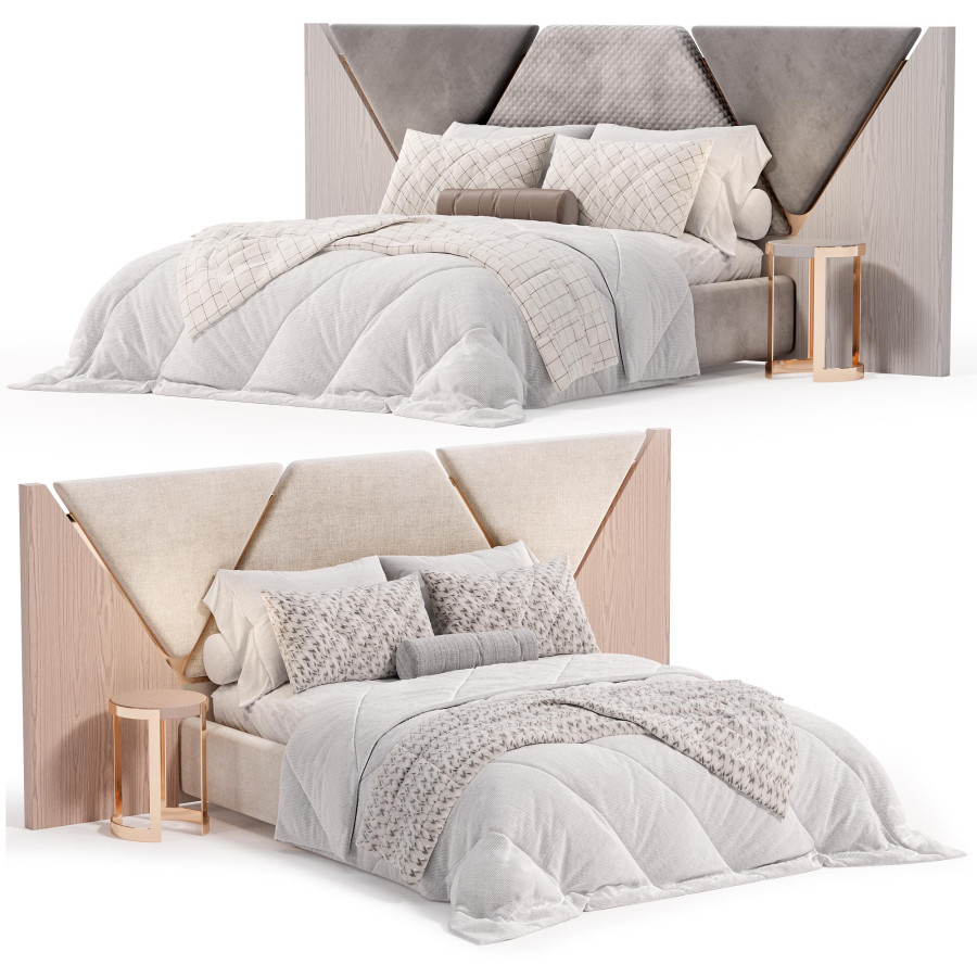 Medoc Luxury Velvet Bed With Golden Detailing - 3D Model for Corona