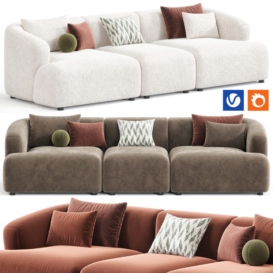 Sofia 3 Plazas Sofa 3D Model for VRay, Corona | CGMood